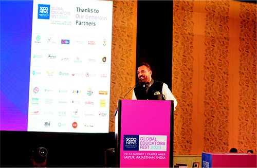 Mr. Lakshyaraj Singh Mewar addressing the ScooNews Global Educators Fest - 2023